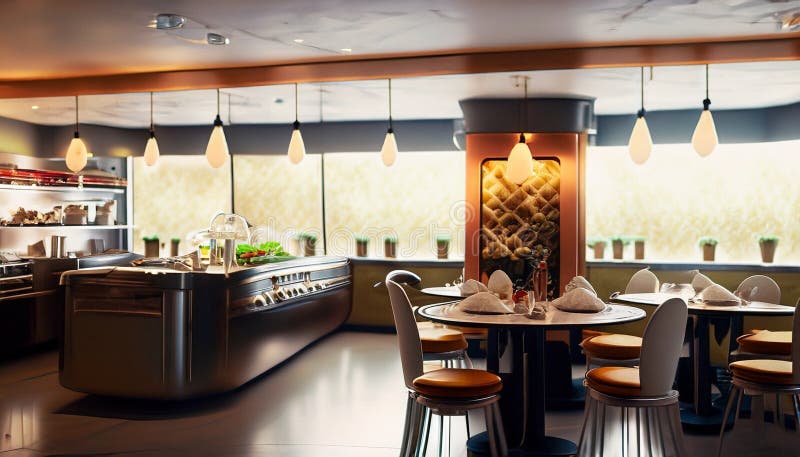 Large Luxury Restaurant with Open Modern Kitchen Stock Illustration ...