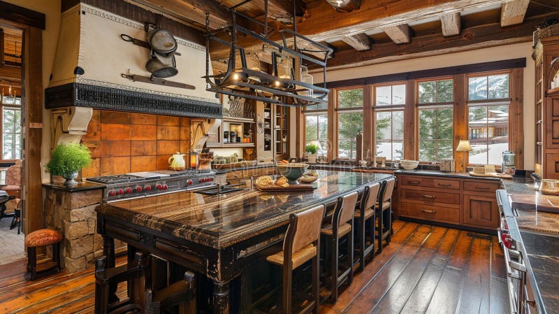 Large Luxury Rustic Kitchen. Ai Generative Stock Illustration ...