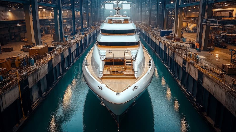 Large Luxury Yacht Under Construction at Shipbuilding Facility Focusing ...