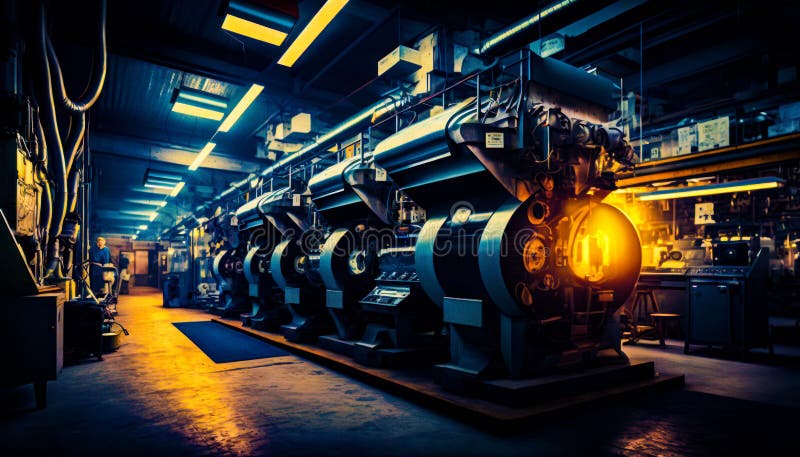 Large Machine in Factory with Yellow Light Generative AI. Stock ...