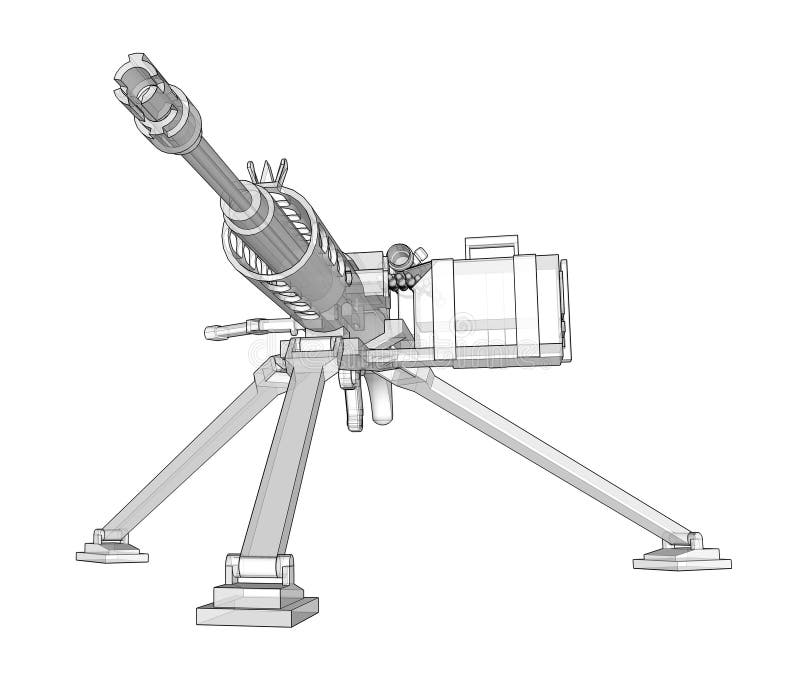 Large Machine Gun on a Tripod with a Full Cassette Ammunition on a ...