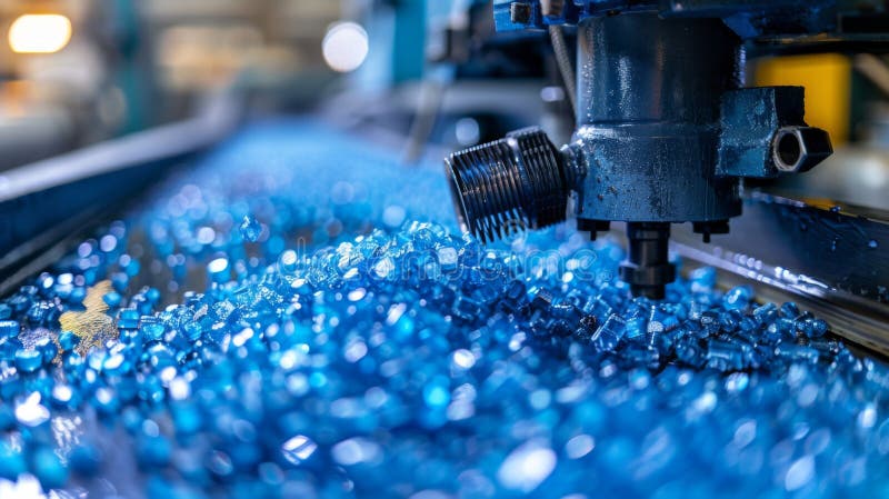 Machine Processing Blue Plastic Pellets in a Manufacturing Facility ...