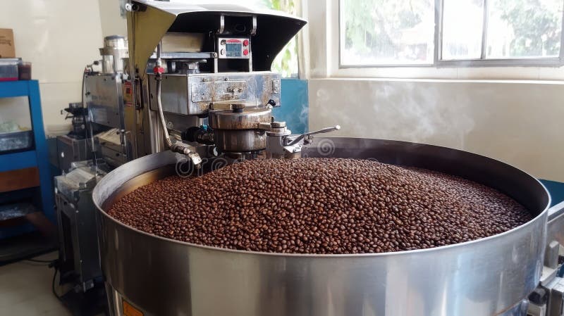 A Large Machine Processing Roasted Coffee Beans in a Factory Setting Stock Illustration ...