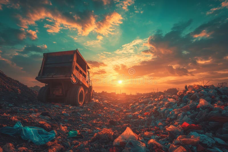 Large Machines Crushing Waste in an Outdoor Dump, Causing Pollution ...