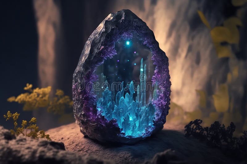Large Magic Amethyst Magic Crystal Glows in the Dark in the Forest ...