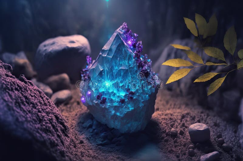 Large Magic Amethyst Magic Crystal Glows in the Dark in the Forest ...