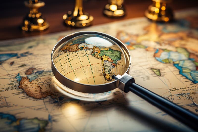 Large Magnifying Glass Over the World Map. Old World Map Stock ...