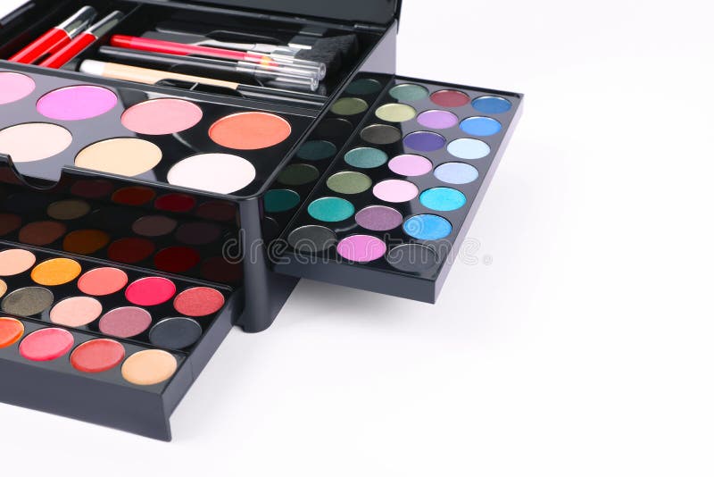 Large Makeup Case with Different Decorative Cosmetics on White ...