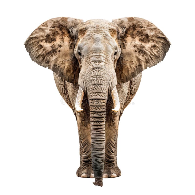 Majestic African Elephant Front View Isolated White Background Stock ...