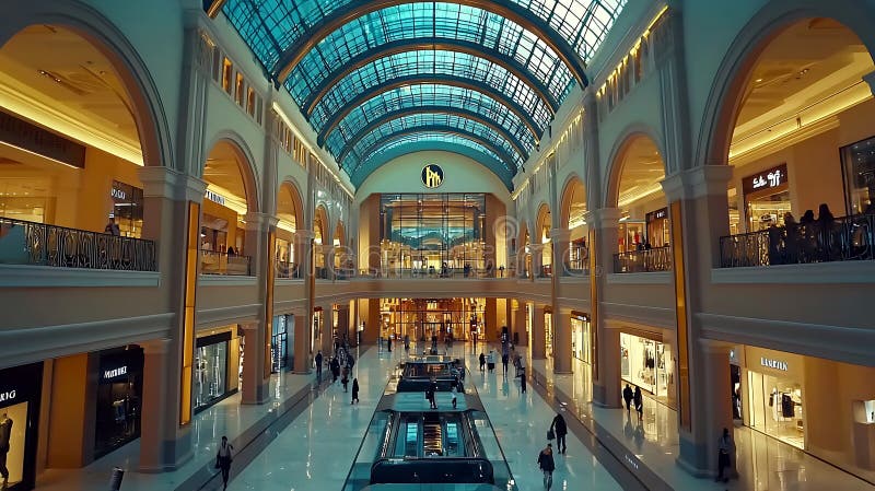 A Large Mall with Many Stores and People Walking Around Stock Image ...
