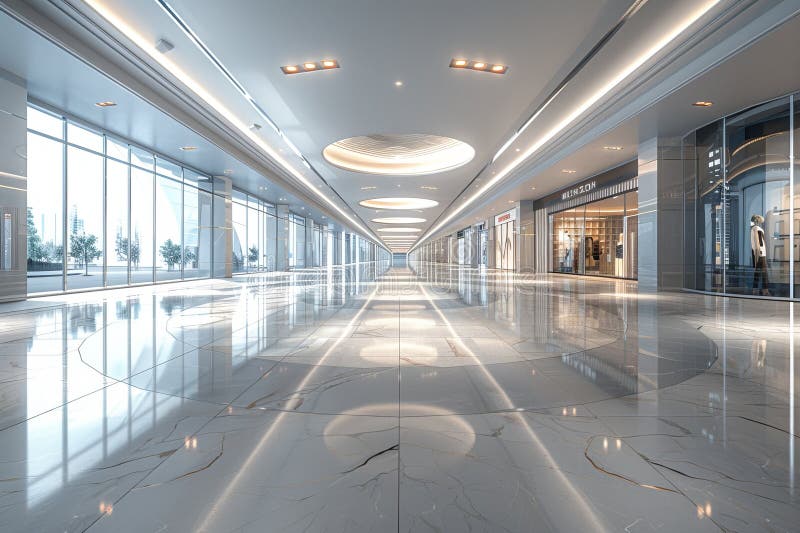 A Large Mall with a Tree in the Center and Many Stores Stock Image ...