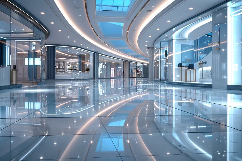 A Large Mall with a Tree in the Center and Many Stores Stock Image ...