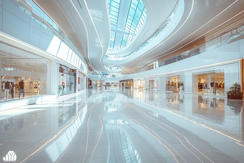 A Large Mall with a Tree in the Center and Many Stores Stock Image ...