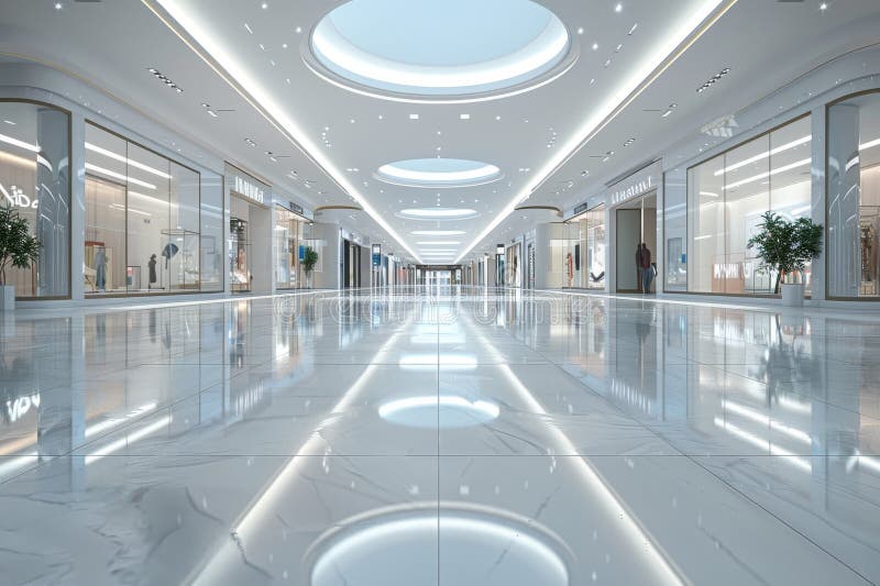 A Large Mall with a Tree in the Center and Many Stores Stock Image ...