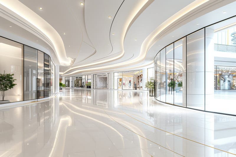 A Large Mall with a Tree in the Center and Many Stores Stock Image ...