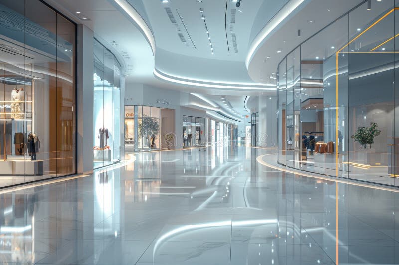 A Large Mall with a Tree in the Center and Many Stores Stock Image ...