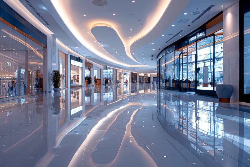 A Large Mall with a Tree in the Center and Many Stores Stock Image ...