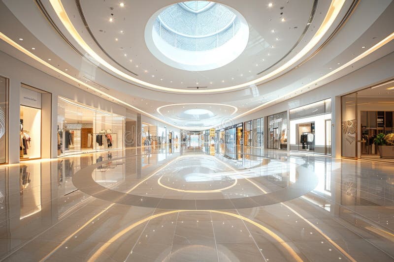 A Large Mall with a Tree in the Center and Many Stores Stock Image ...