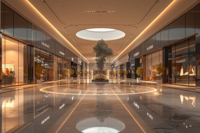 A Large Mall with a Tree in the Center and Many Stores Stock Image ...