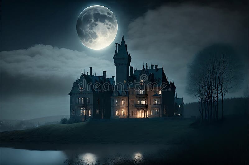 Large Manor House at Night. Stock Illustration - Illustration of manor ...