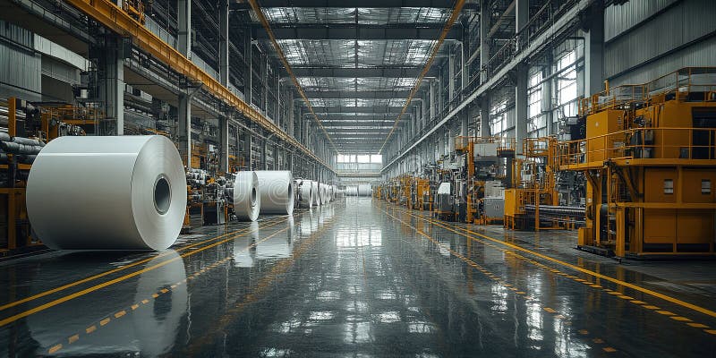 Large Manufacturing Facility Showcasing Rolls of Paper and High-tech ...