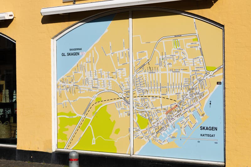 A Large Map of the City of Skagen on the Wall of the Building, Denmark ...