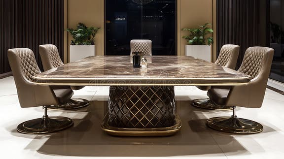 A Large Marble Table with Four Chairs Around it Stock Photo - Image of lifestyle, decor: 368392062