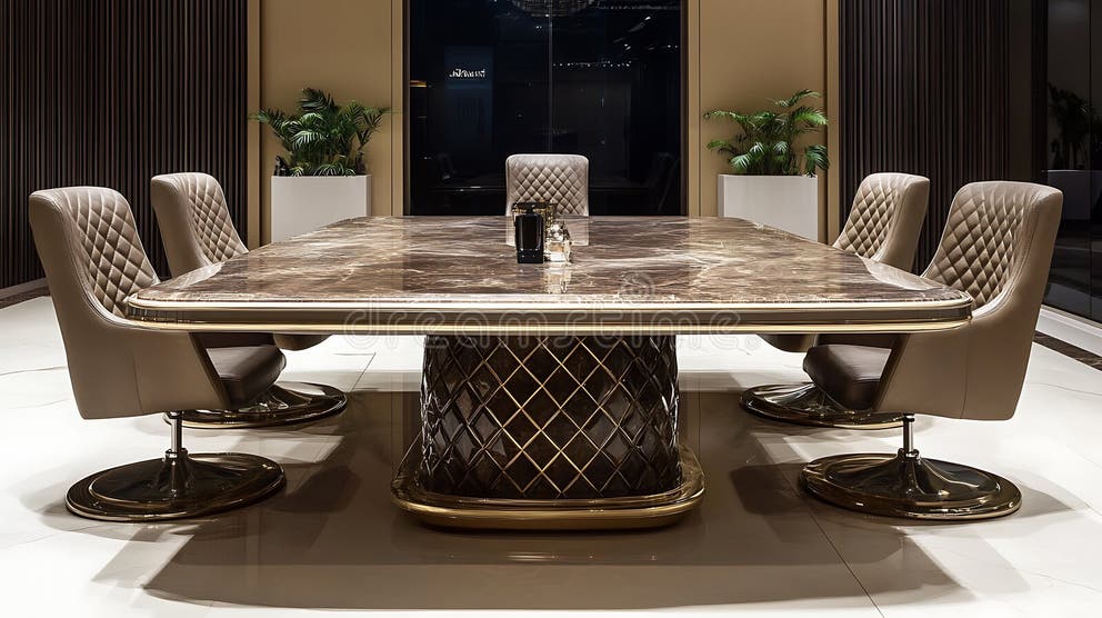 A Large Marble Table with Four Chairs Around it Stock Photo - Image of ...