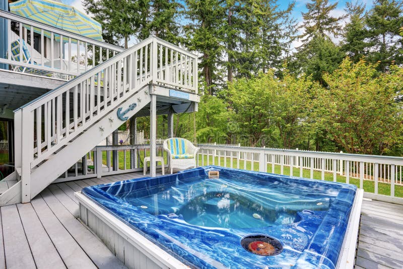Large Marine Style Home with Two Level Deck. Jacuzzi View Stock Image ...