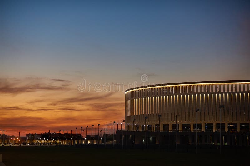 Stadium at Sunset with Red and Blue Clouds Editorial Photography ...