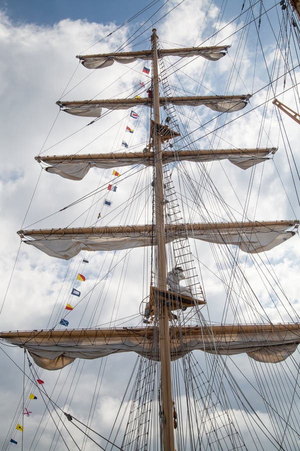 Large Mast of an Old Sailing Ship Stock Image - Image of steering ...
