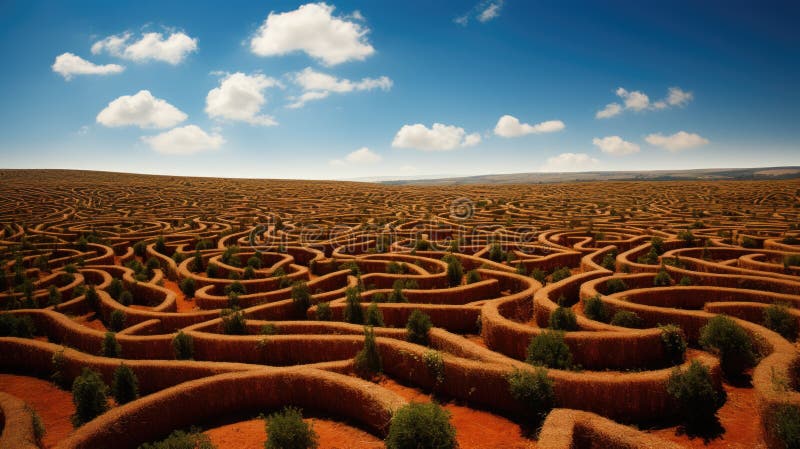 A Large Maze in the Desert with a Blue Sky, AI Stock Photo - Image of ...