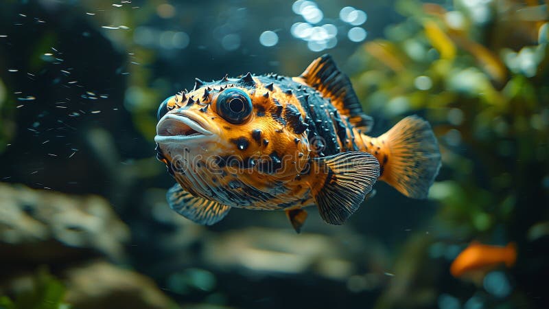Mbu Pufferfish Swimming in Freshwater Habitat Stock Illustration ...