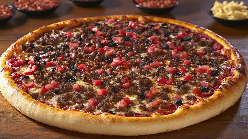 Large Meat Pizza with Toppings Stock Illustration - Illustration of ...