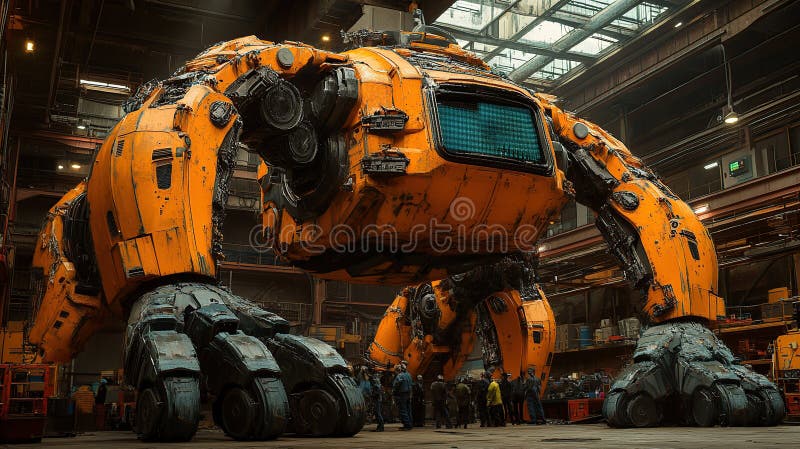 A Large Mechanical Robot in an Industrial Workshop, Surrounded by ...