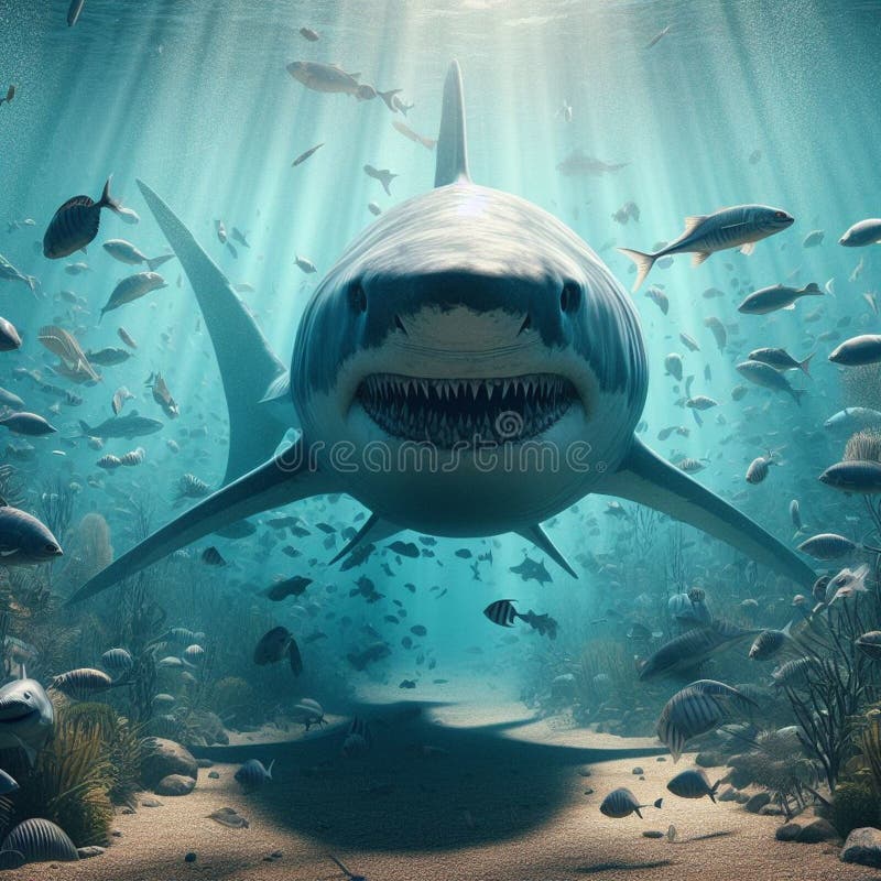 A Large Megalodon in the Water Stock Photo - Image of animal, coral ...