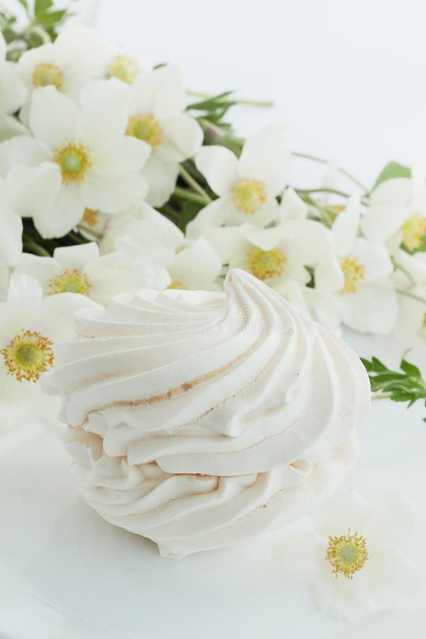 Meringue with flowers stock image. Image of homemade - 39128087