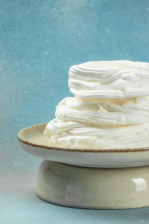 Large Meringue Pavlova Cake. Baking at Home, Vertical Image. Top View ...