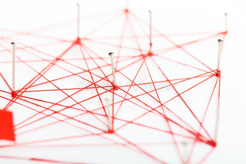 A Large Mesh of Pins Tied Together with a Red Cord. Communication ...