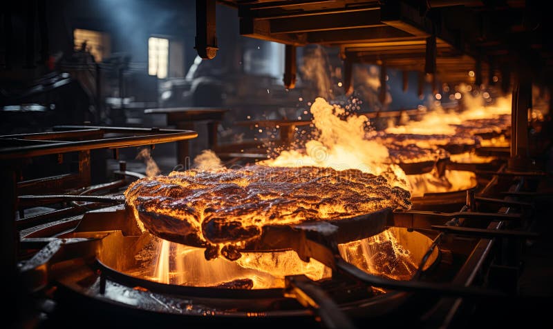 Large Metal Pan Emitting Flames on Table Stock Photo - Image of dining ...