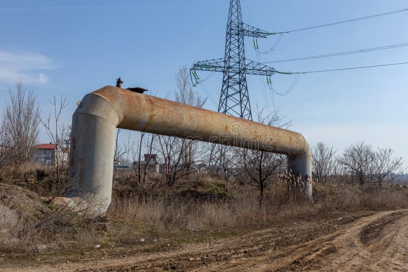 Large Metal Pipe Overpass of Steel for Pumping Oil. Revolution ...