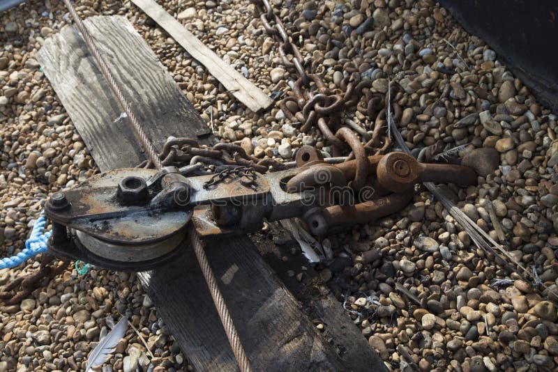 Large Metal Pulley with Associated Chains Stock Photo - Image of chains ...