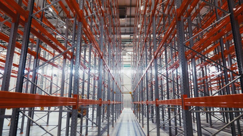Large Metal Racks Installed in Spacious Modern Warehouse Stock Video ...