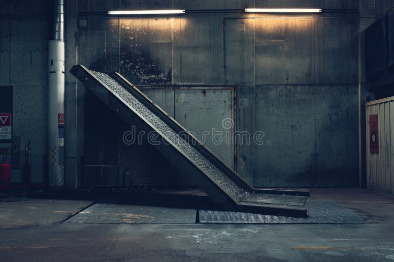 A Large Metal Ramp in a Modern Building, Suitable for Architecture or ...