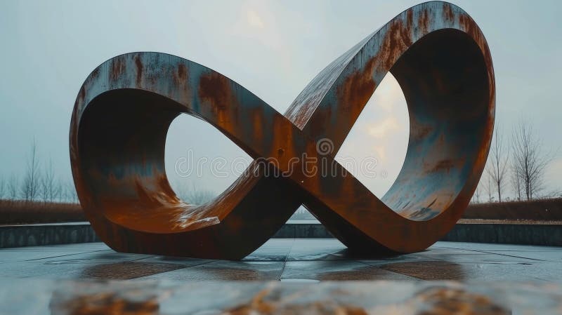 A Large Metal Sculpture of an Infinity Symbol on a Concrete Surface, AI ...