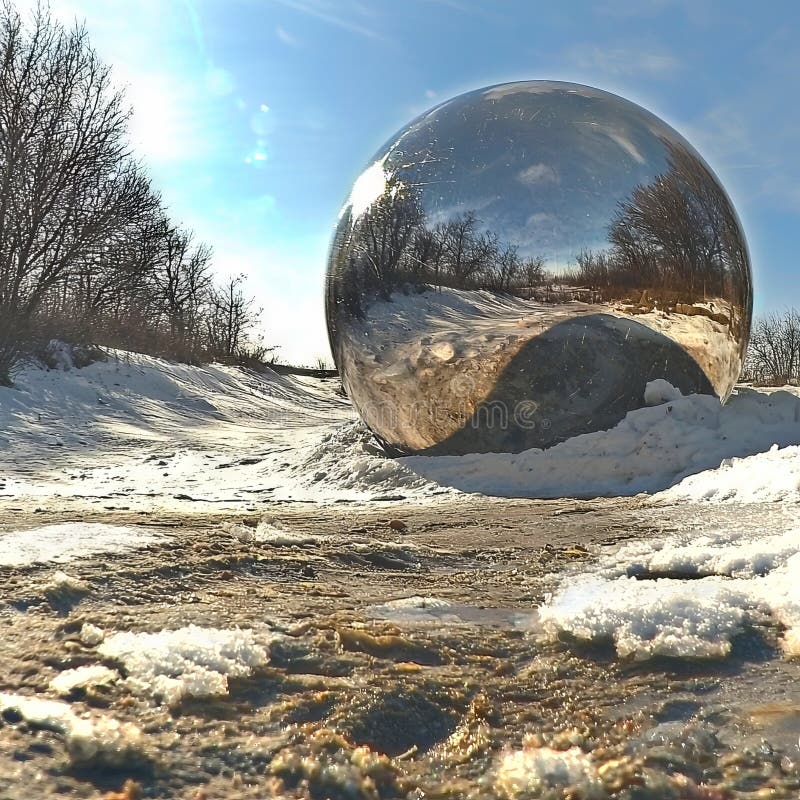 A Large Metal Sphere Sitting on Top of a Snow Covered Ground Stock ...