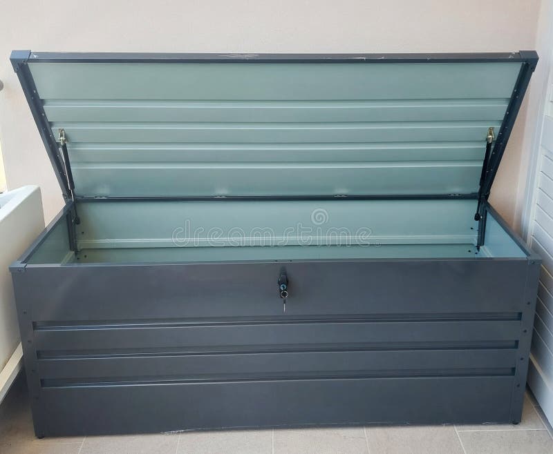 Large Metal Storage Box Placed on Balcony with Open Lid Stock Image ...