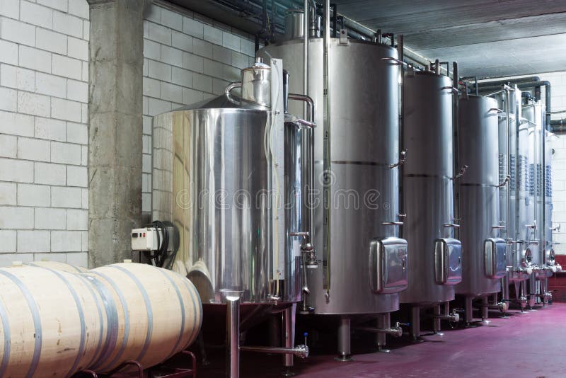 Large Metal Vats for Fermentation of Wine Factory Stock Photo - Image ...