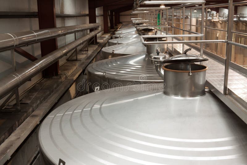 Large Metal Vats for Fermentation of Wine Factory Stock Image - Image ...