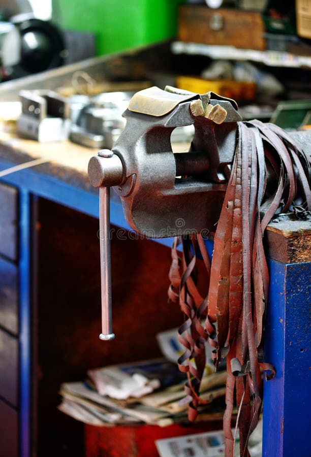 Large Metal Vice Mounted on a Work Table Stock Image - Image of grip ...